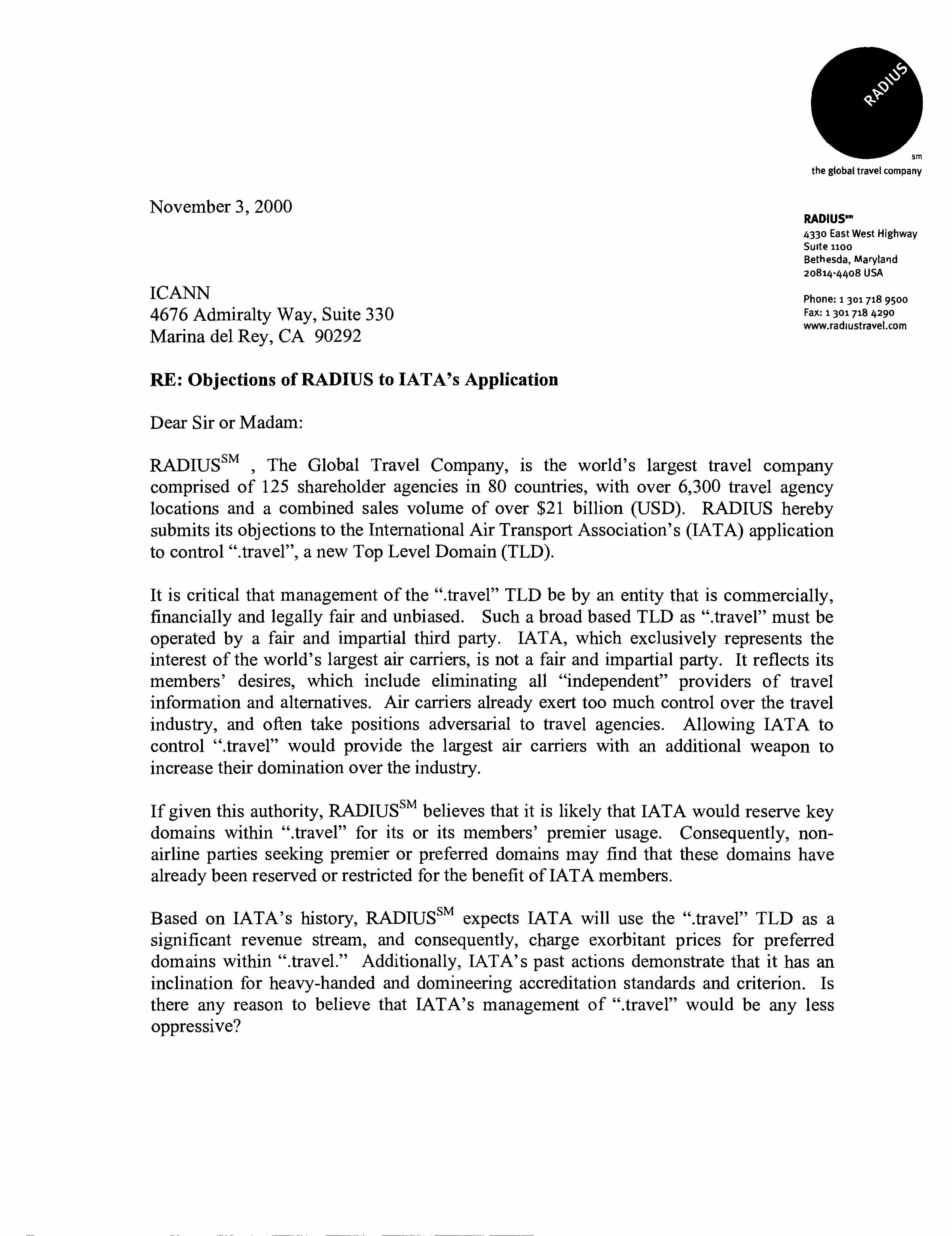 Letters Commenting On Application